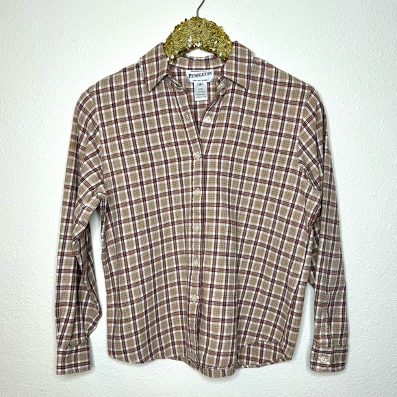 Pendleton | Tops | Pendleton Vintage 9s Red Tan Flannel Shirt S | Poshmark